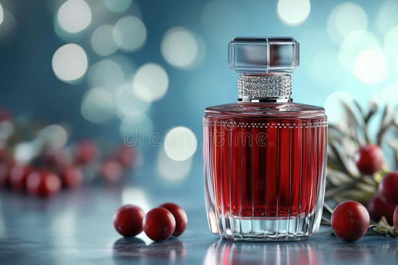 Captivating Red Perfume Bottle with Blurred Background and Festive ...