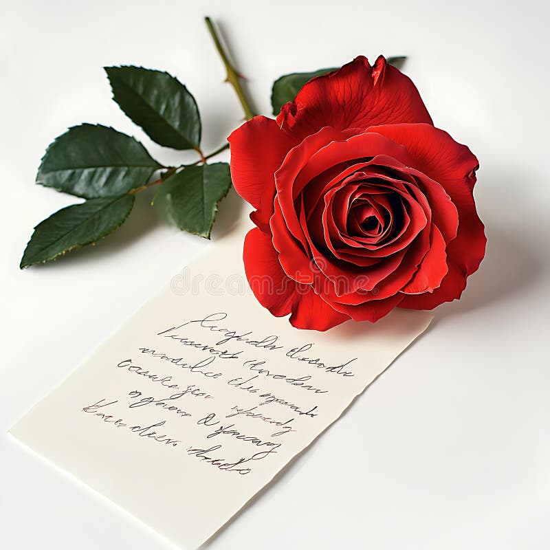 A Captivating Red Rose Rests Elegantly beside a Handwritten Letter ...