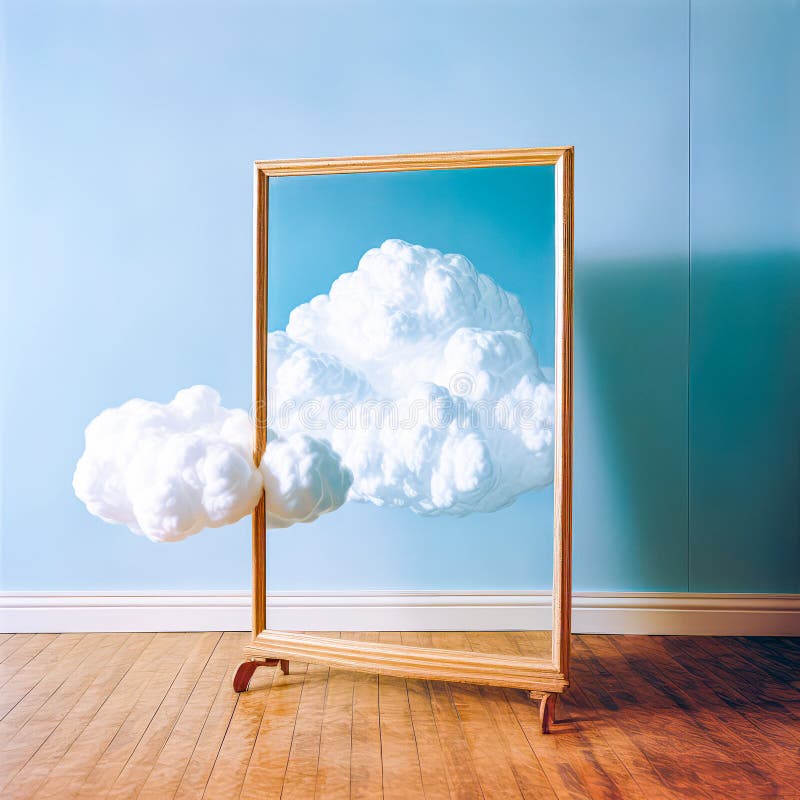 White Cloud in Front of a Mirror Frame Reflectinng the Cloud Stock ...