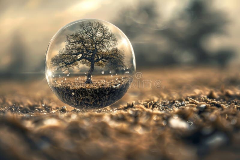 Captivating Reflection of a Tree in a Glass Orb at Sunset Stock Illustration - Illustration of ...