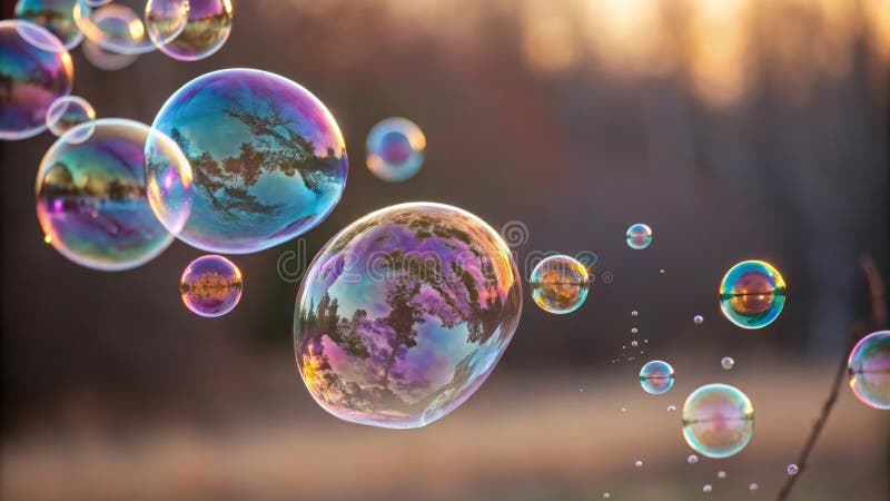 Captivating Reflections in Floating Soap Bubbles at Sunset Stock Photo ...