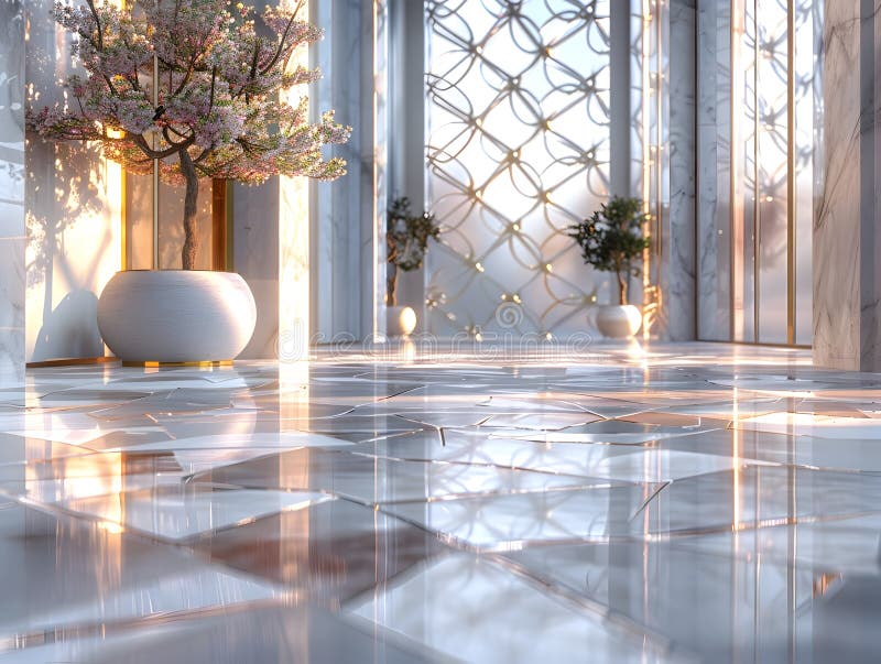 Captivating Reflective Epoxy Flooring in Elegant Modern Interior Design Stock Illustration ...