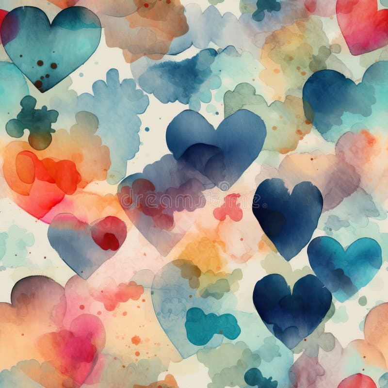 Repeating Pattern Abstract Random Love Heart Art Dripping Watercolor ...
