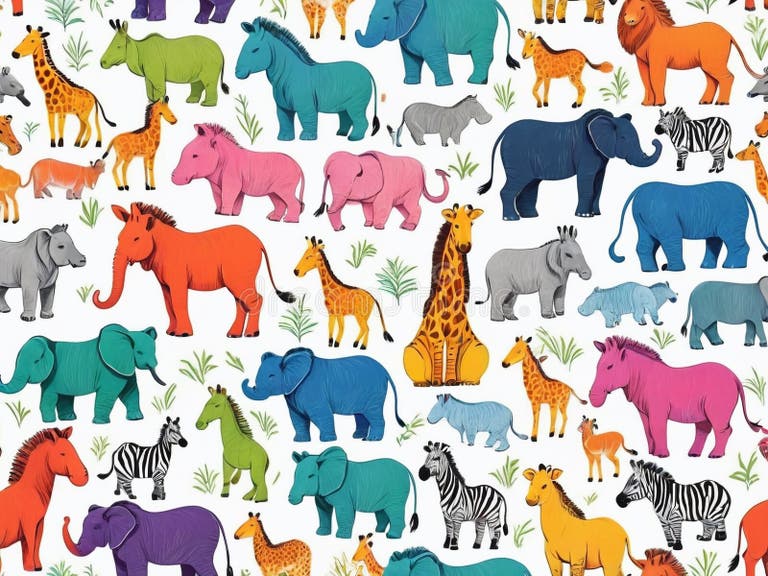 Delightful Zoo Animals in a Repeating Pattern a Vibrant Background ...
