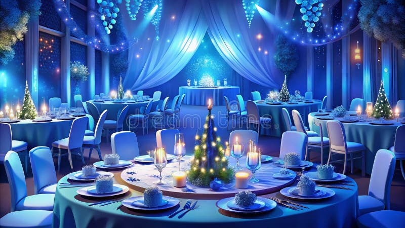 Captivating Round Table Wedding Reception Setting a Romantic Blue and ...