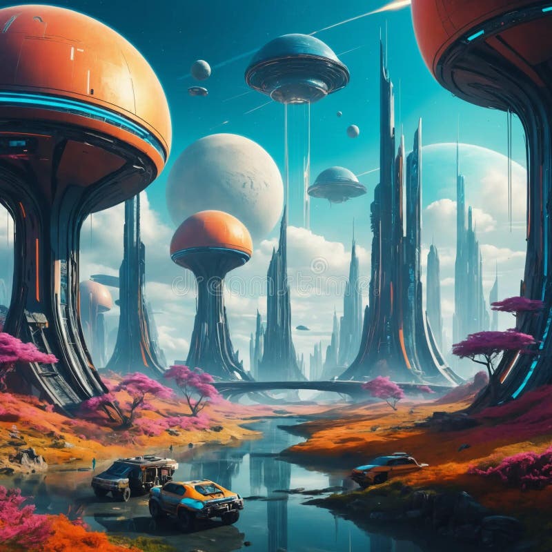 Alien Oasis stock illustration. Illustration of night - 352189946