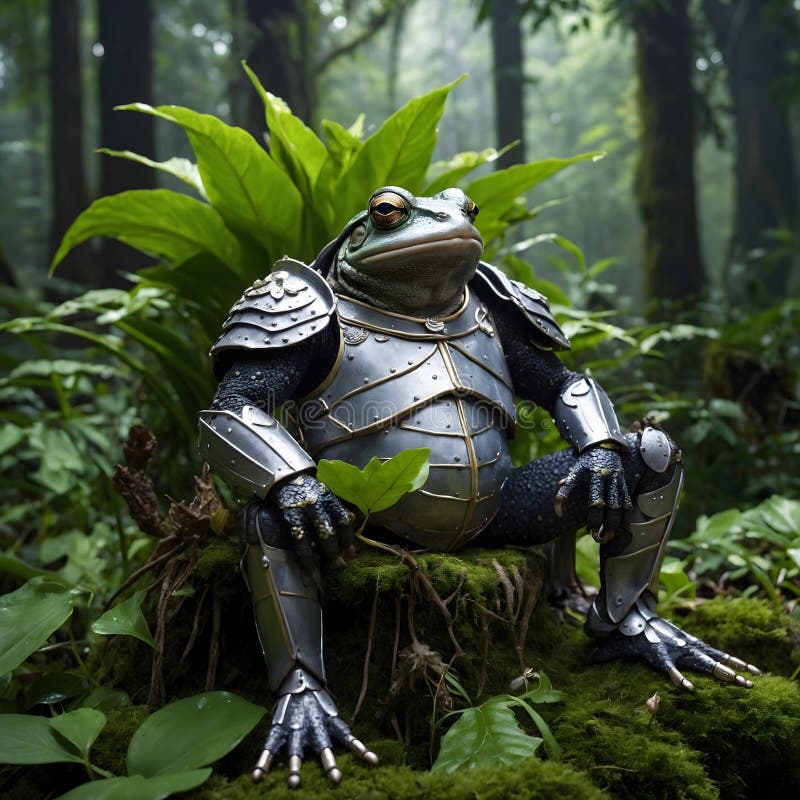 Armored Frog Commander As a Regal Ruler in a Magical Forest Throne ...