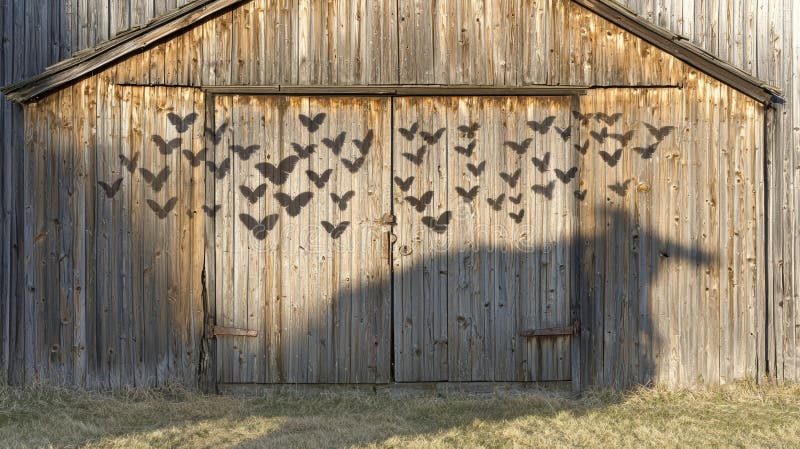 Shadow Patterns of Butterflies on Rustic Barn Doors in Nature Stock ...