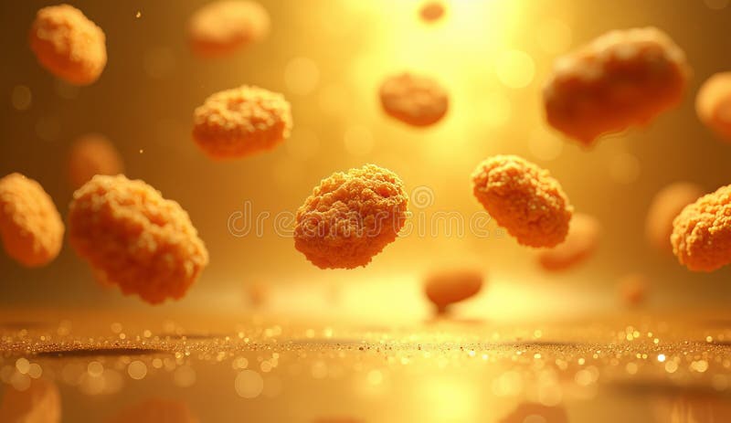 Chicken Nuggets Falling through the Air on Golden Background. Stock ...