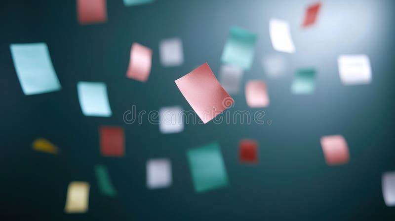 Colorful Sticky Notes Falling Against a Dark Background in a Creative ...