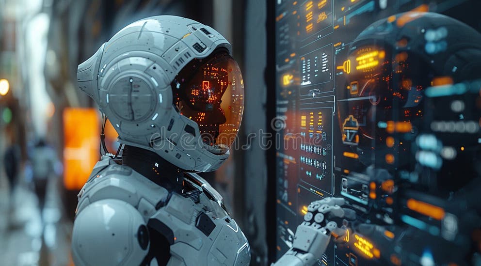 Future Tech: AI Robot with Holographic Controls Generated by AI Stock ...