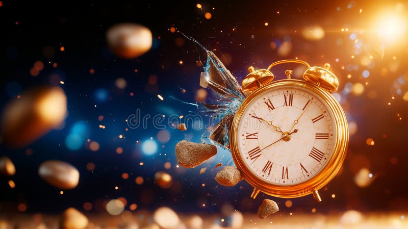 Captivating Scene Featuring Broken Clock Face Surrounded by Flying ...