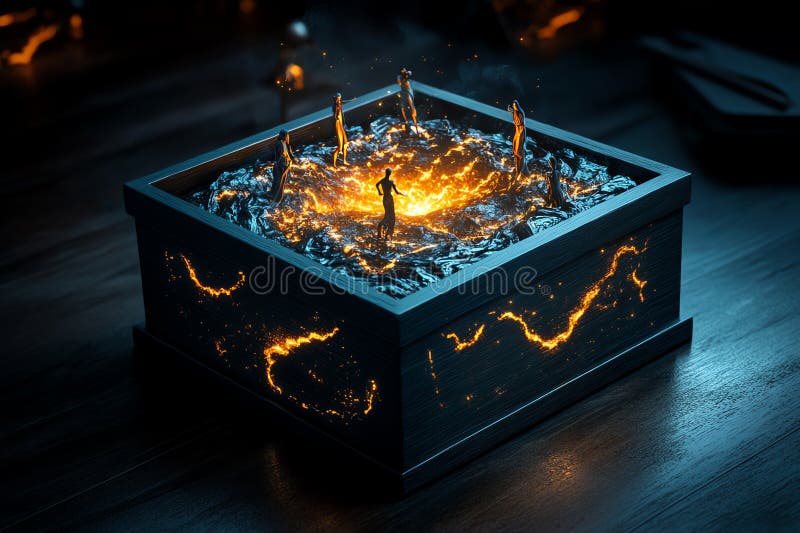 A Captivating Scene Featuring a Mystical Box with Glowing Flames and ...
