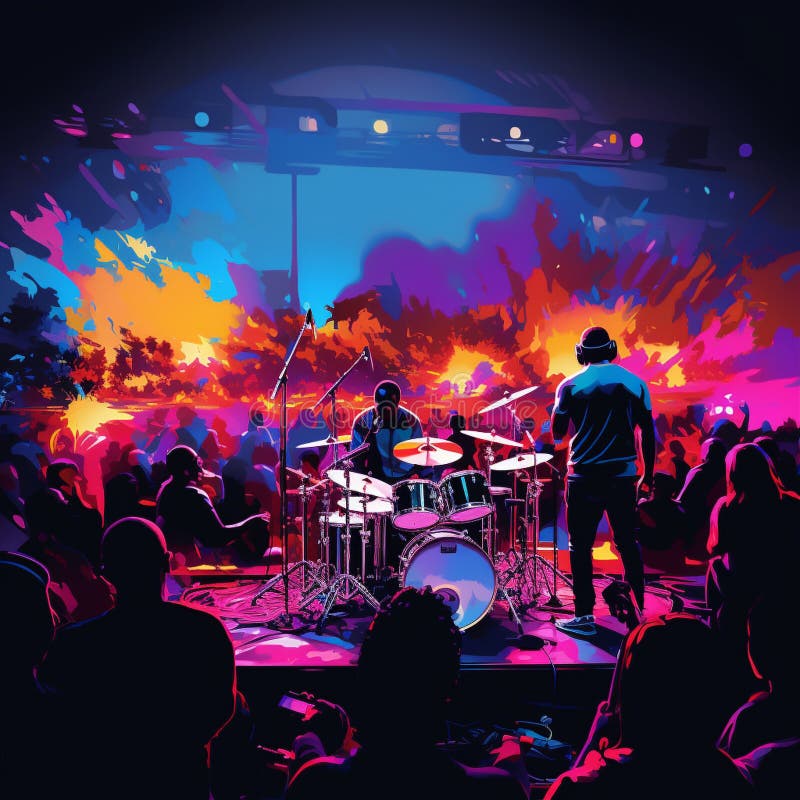 Captivating Scene at a Live Music Event with Bands and DJs Stock Image ...
