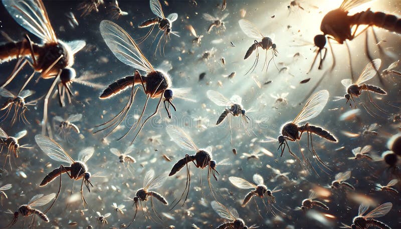 Swarm of Mosquitoes in Ethereal Backlight with Dusty Air Particles ...