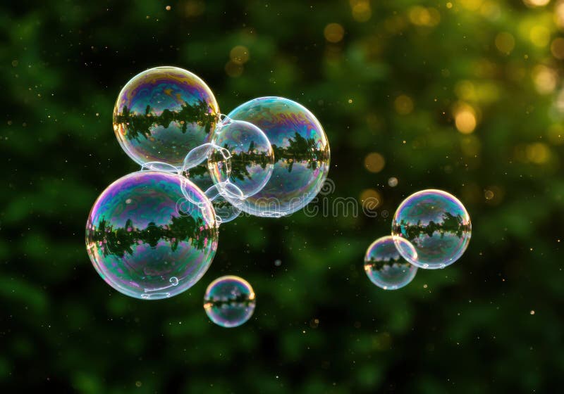 A Captivating Scene of Multiple Soap Bubbles Shimmering with a Spectrum ...
