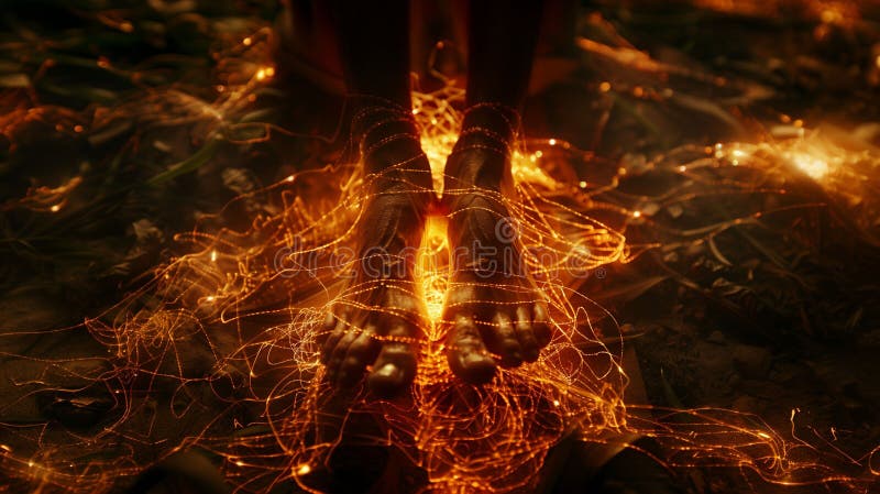 A Woman S Bare Feet Surrounded by Glowing, Ethereal Light Trails. Stock ...