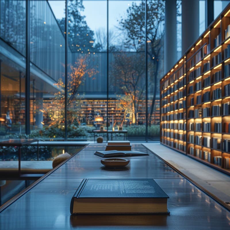 A Captivating Scene Set in a Modern Library, Showcasing a Book Placed ...