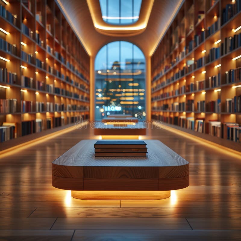 A Captivating Scene Set in a Modern Library, Showcasing a Book Placed ...
