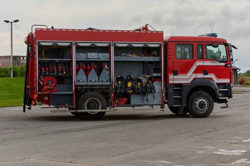 In this Captivating Scene, a State-of-the-art Firetruck, Equipped with ...