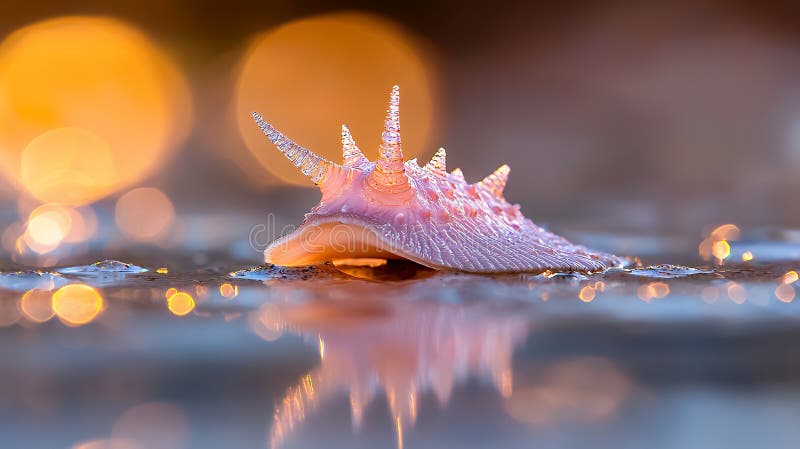 Captivating Seashell on Wet Surface Reflecting Soft Natural Light Stock ...
