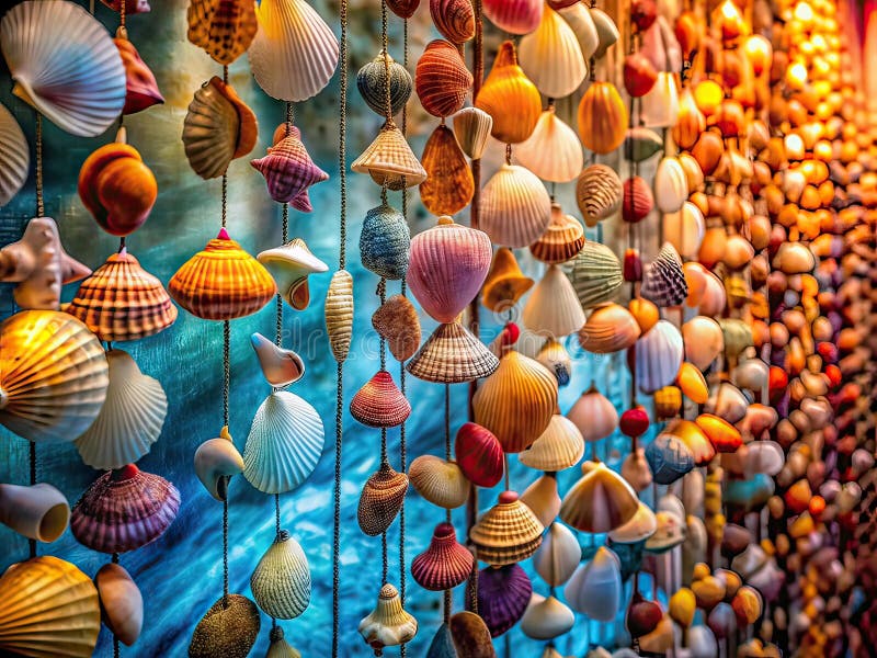 Captivating Shell Curtain Wall Art an Ethereal Coastal Decor Piece for ...