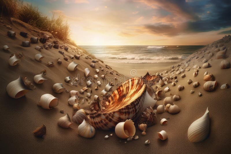 Captivating Shells Beach Surrealism. Generate Ai Stock Image - Image of ...