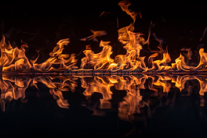 Abstract Fire Flames Reflection on Water Surface Creating an Artistic ...