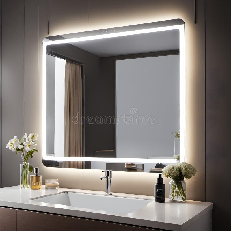 A Captivating Shot of a Sleek, State-of-the-art Smart Mirror Elegantly ...
