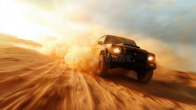 A Captivating Shot: an SUV Speeds through the Desert, Raising Pillars ...
