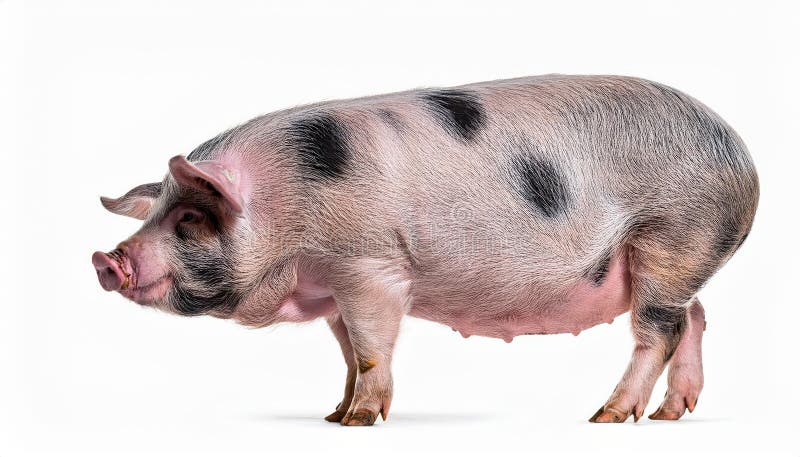 Isolated Side View of a Domestic Pig on White Backdrop, Capturing the ...