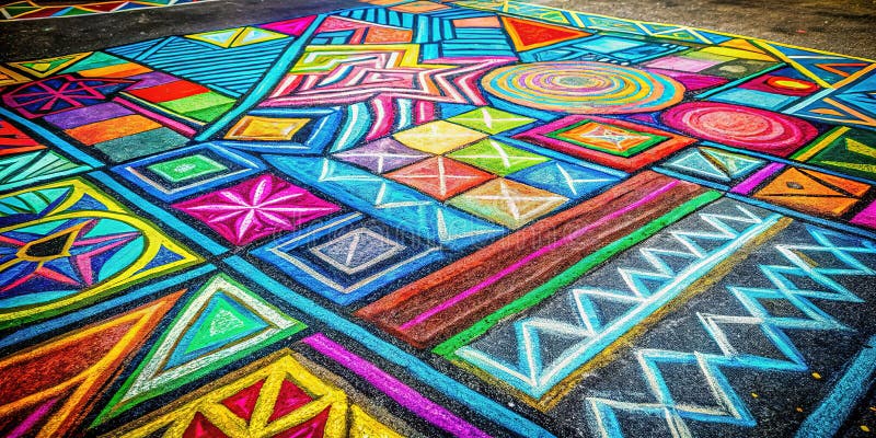 Vibrant Geometric Sidewalk Chalk Art a Colorful Urban Design for ...