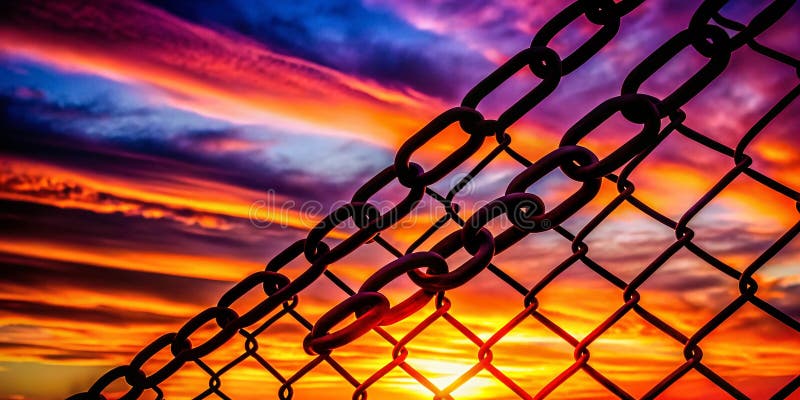 Sunset Silhouette of Interlocking Metal Chains a Powerful Visual ...