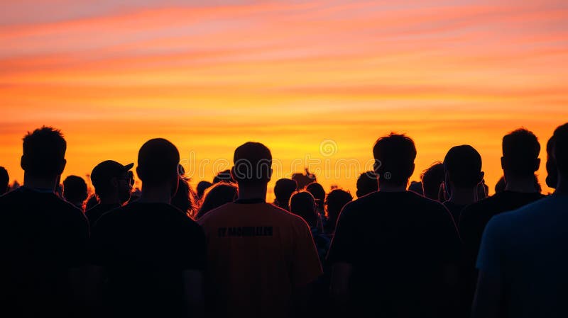 A Captivating Silhouette of a Crowd Facing a Vibrant Sunset Symbolizing ...