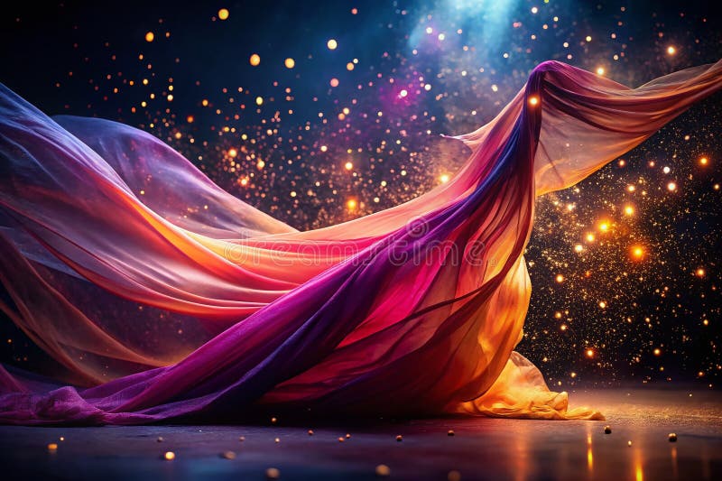 Captivating Silhouette of Flowing Fabric Glowing Particles Dance in a ...