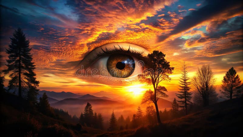 Observant Eye in a Mystical Sunset Silhouette Artwork Captures ...