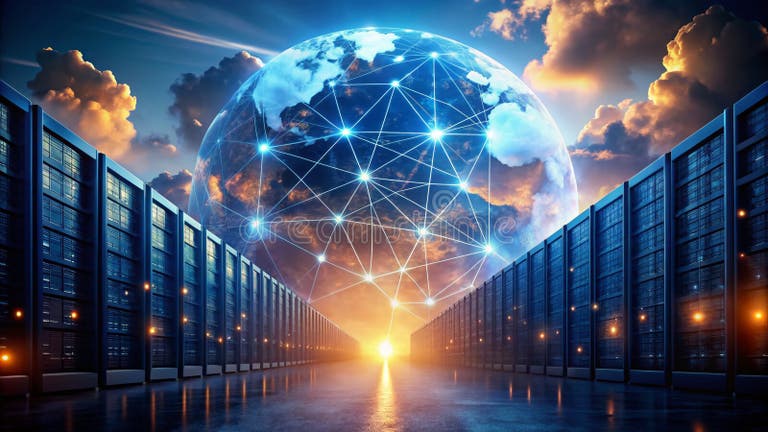 Secure Cloud Data Storage for Global Businesses a Silhouette View of a Modern Data Center ...