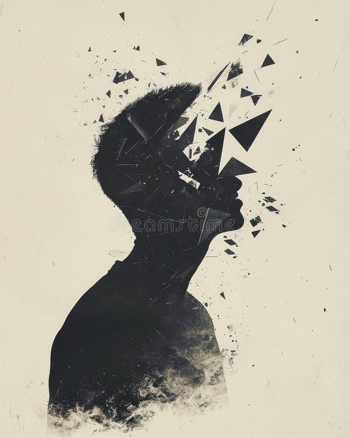 Silhouette of Person Dissolving into Geometric Shapes Stock ...