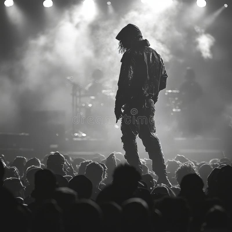 Dynamic Silhouette of a Rock Performer on Stage in Dramatic Lighting ...