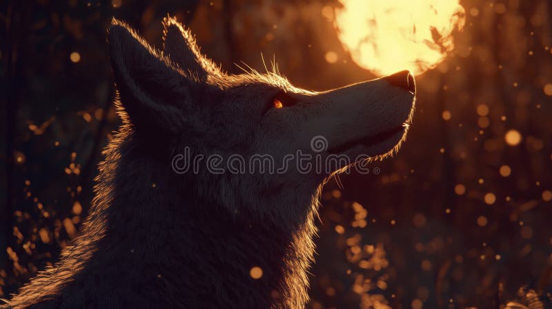 Wolf Silhouette Against Glowing Sunlight in a Forest with Ethereal ...