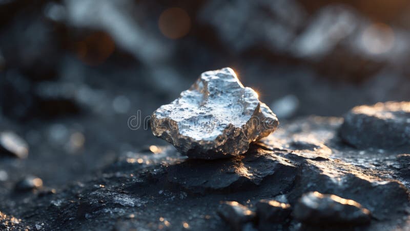 Captivating Silver Nugget Resting on Dark Rocky Ground Reflecting Light ...