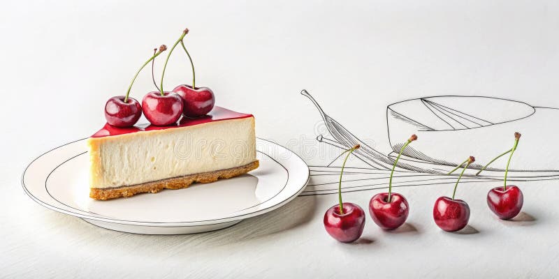 Minimalist SingleLine Cherry Cheesecake Sketch Elegant HandDrawn ...