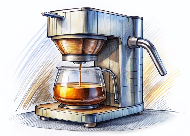 A Captivating Sketch of a Coffee Maker Pouring a Delicious Brew ...