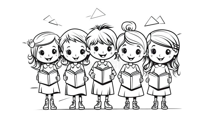 A Line Drawing of People Standing in a Row Stock Illustration ...