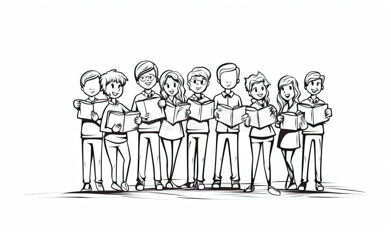 A Line Drawing of People Standing in a Row Stock Illustration ...