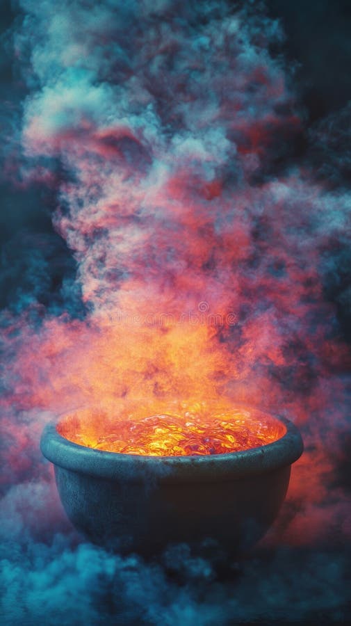 Captivating Smoke and Fire Emanating from a Mystical Pot of Glowing ...
