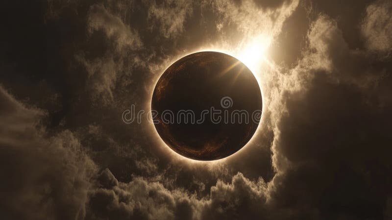 Dramatic Solar Eclipse with Glowing Ring Behind Dark Clouds Stock Image ...