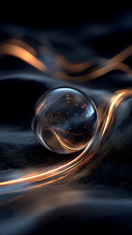 Abstract Orb with Luminous Lines Flowing Across a Rippled Dark ...