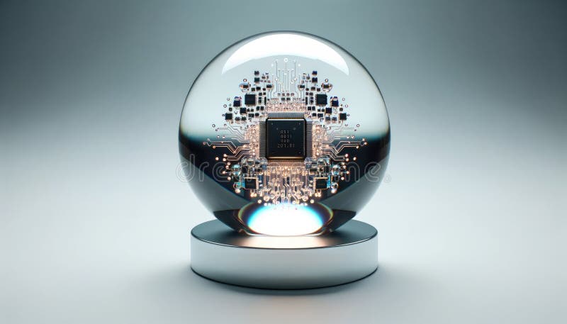 Illuminated Circuitry Sphere on a Metallic Base Stock Photo - Image of ...