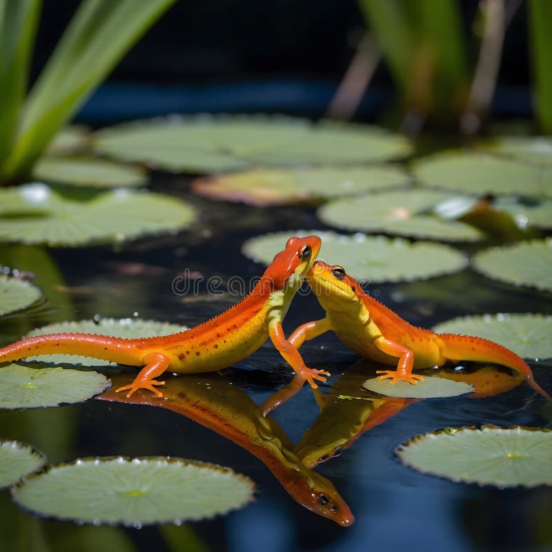 The Mating Dance: Palmate Newts in Shallow Pond Habitat Stock Photo ...